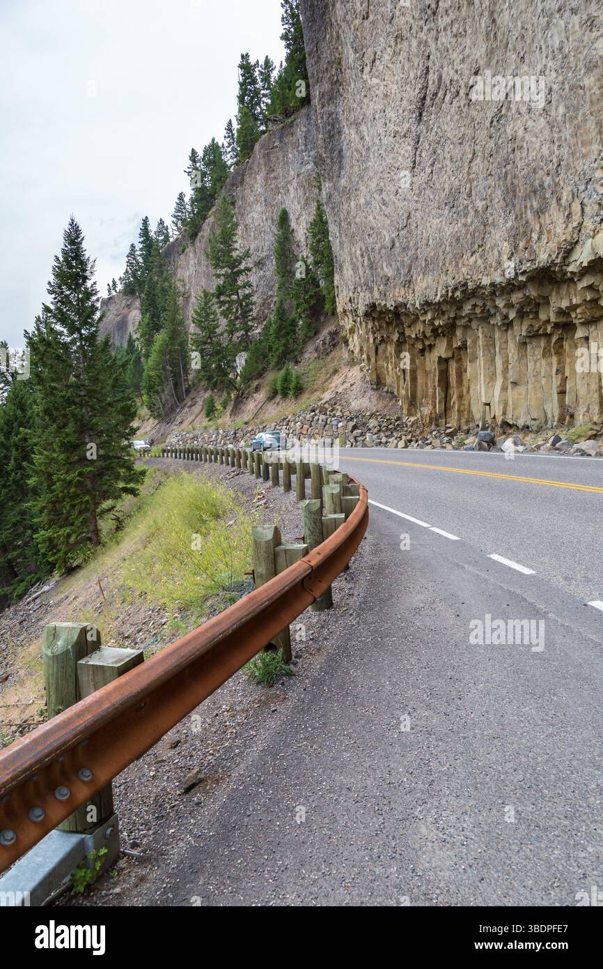 Columnar jointing of volcanic basalt rock along the Grand Loop Road in ...