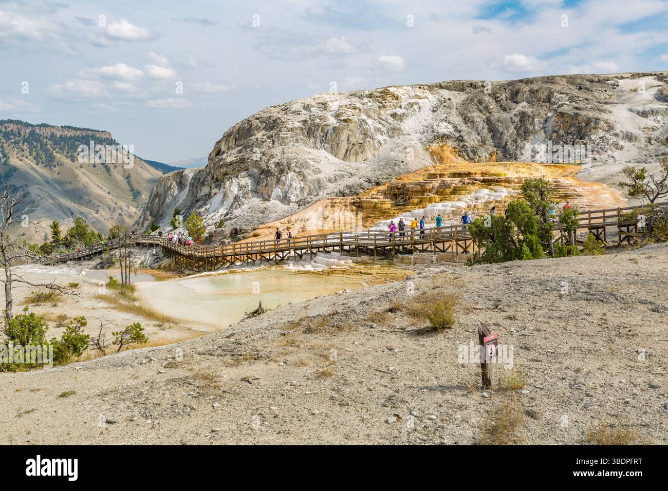 Boardwalk allows park visitors to get close to the geologic features of ...