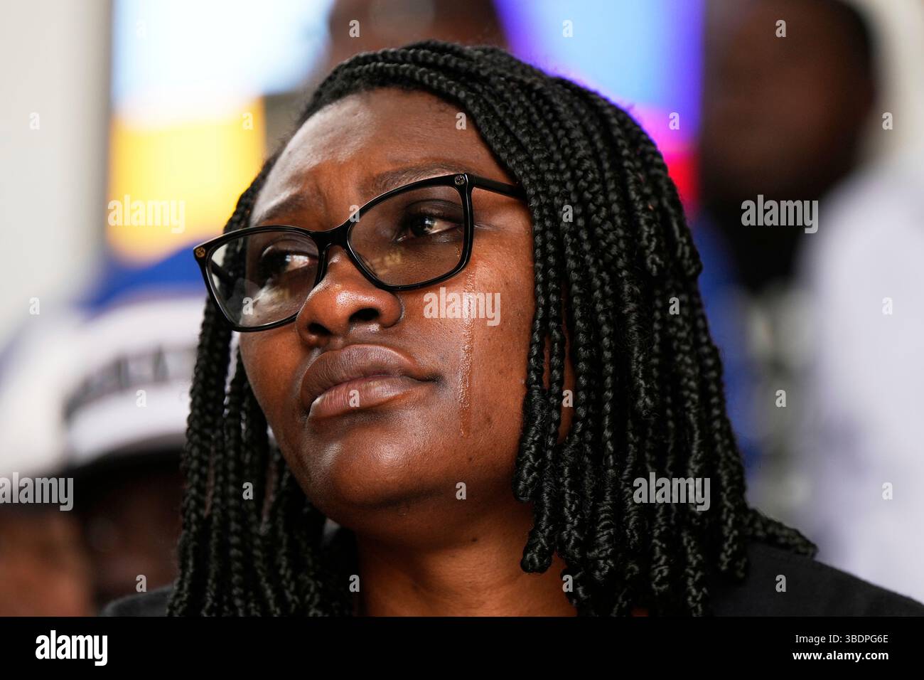 George Floyd's niece, Bianca Williams, reacts during a memorial service ...