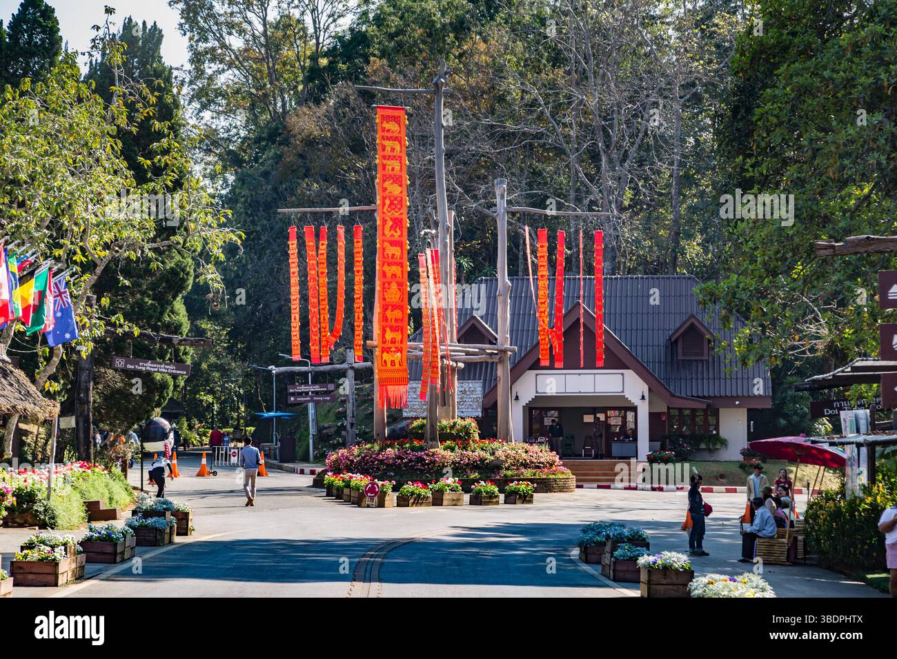 Lanna flags display celebrates cultural history inside the Doi Tung ...