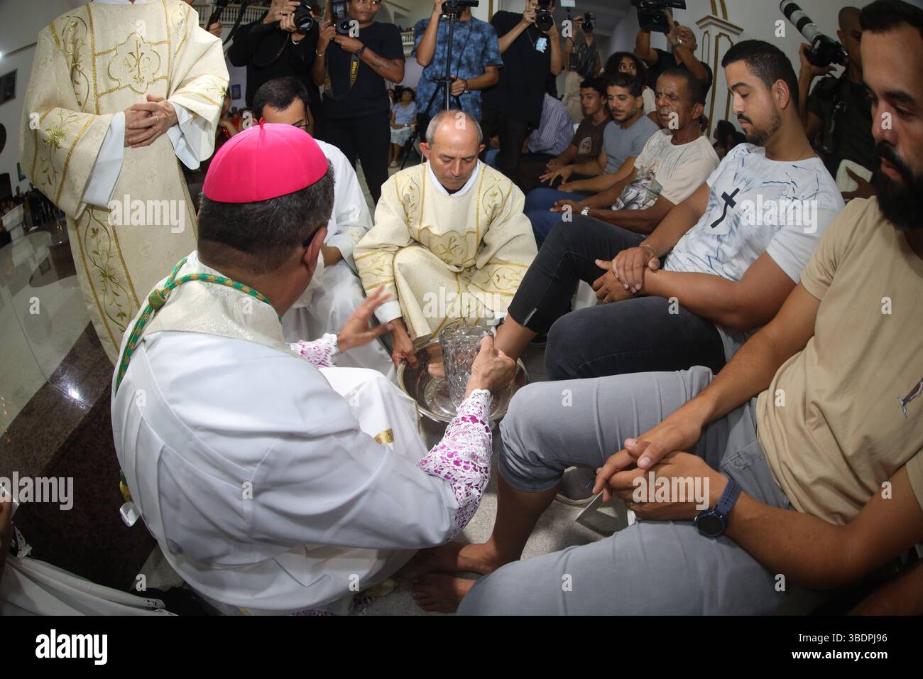 foot washing ceremony at catholic mass serrinha, bahia, brazil - april ...