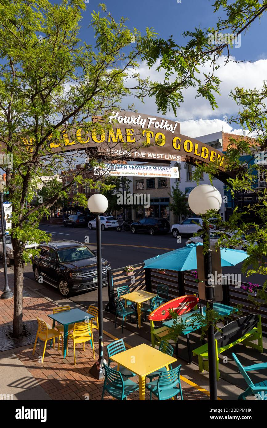Welcome to Golden sign in downtown Golden, Colorado, USA Stock Photo ...