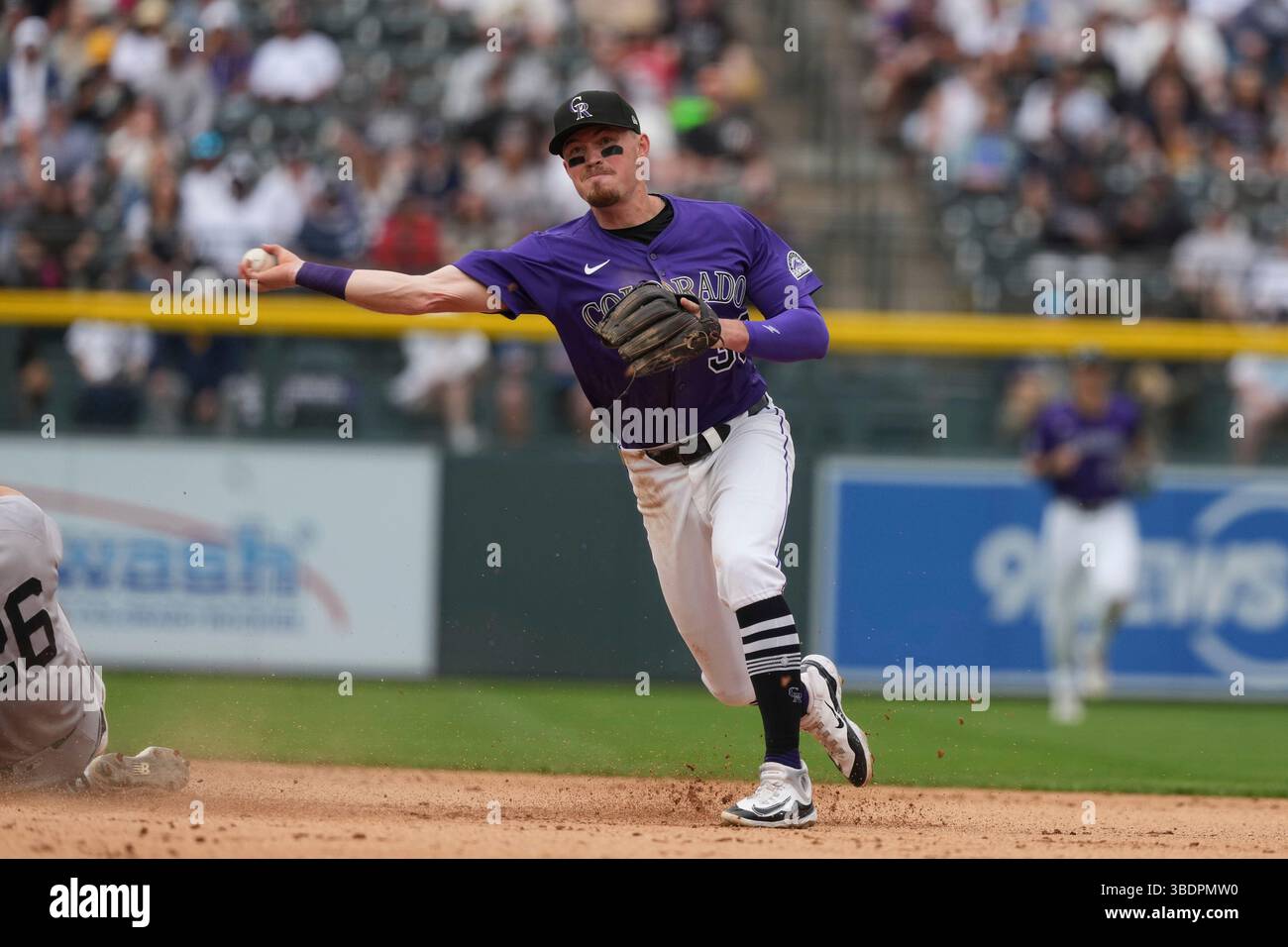 May 234 2025: Colorado shortstop Aaron Schunk (30} makes a double play ...