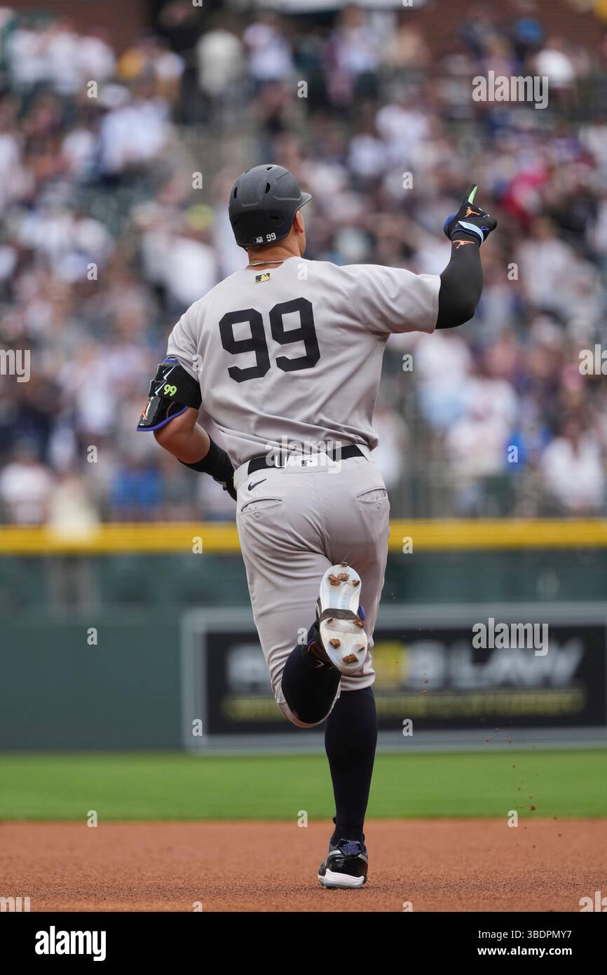 May 234 2025: New York right fielder Aaron Judge (99} hits a homer ...