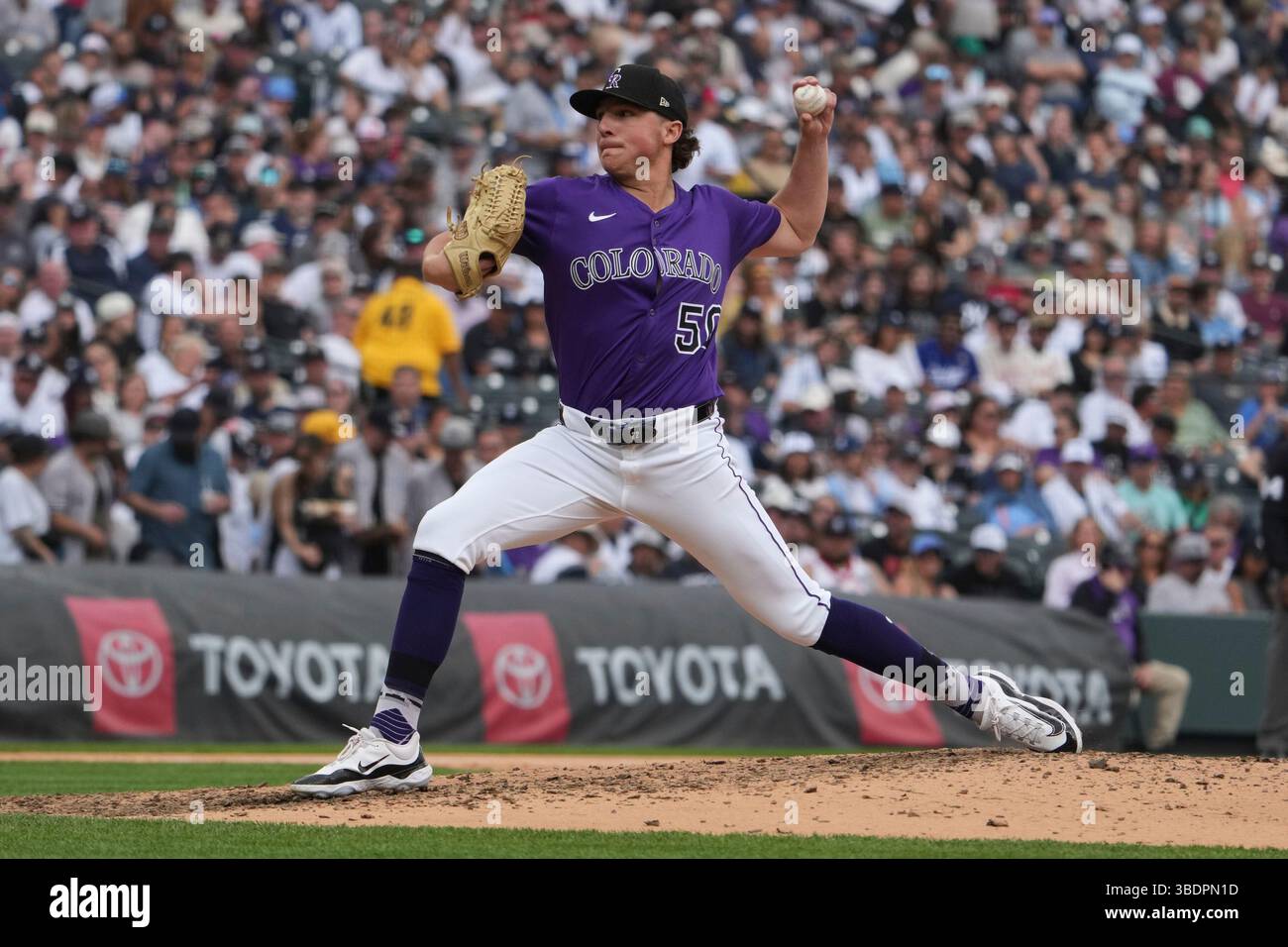 May 234 2025: Colorado pitcher Ryan Rolison (50} throws a pitch during ...