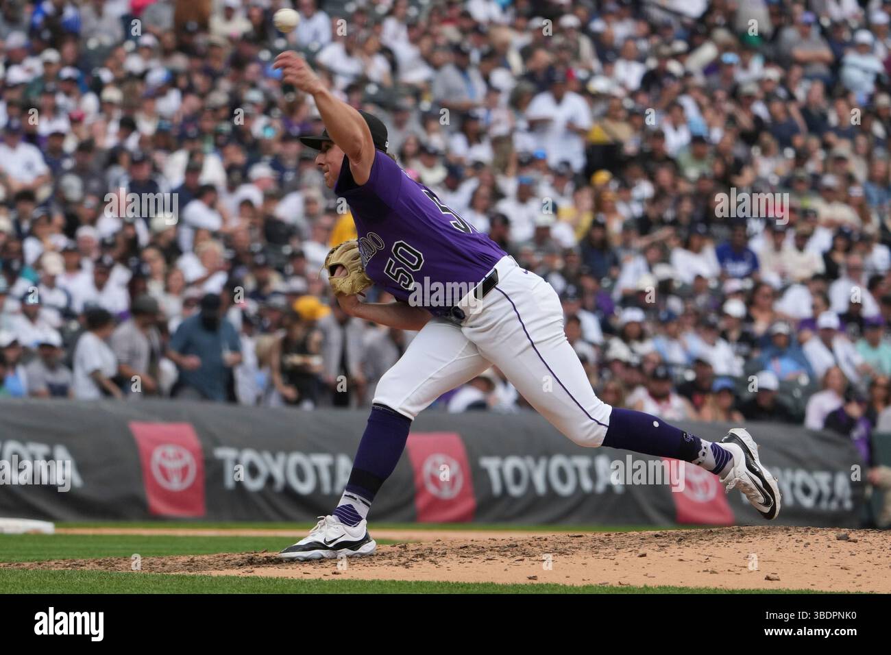 May 234 2025: Colorado pitcher Ryan Rolison (50} throws a pitch during ...