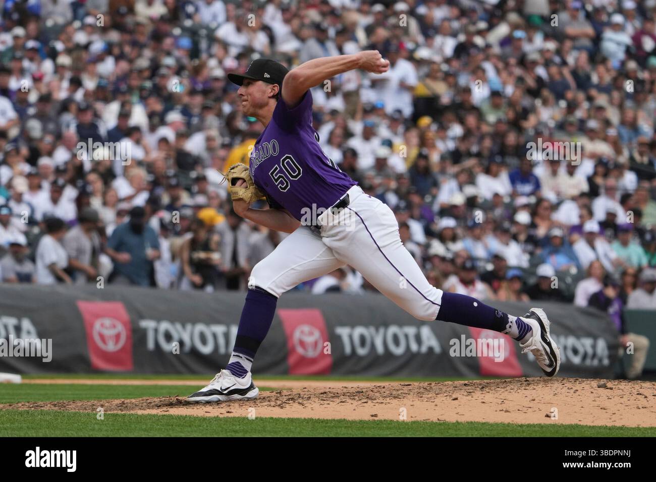 May 234 2025: Colorado pitcher Ryan Rolison (50} throws a pitch during ...