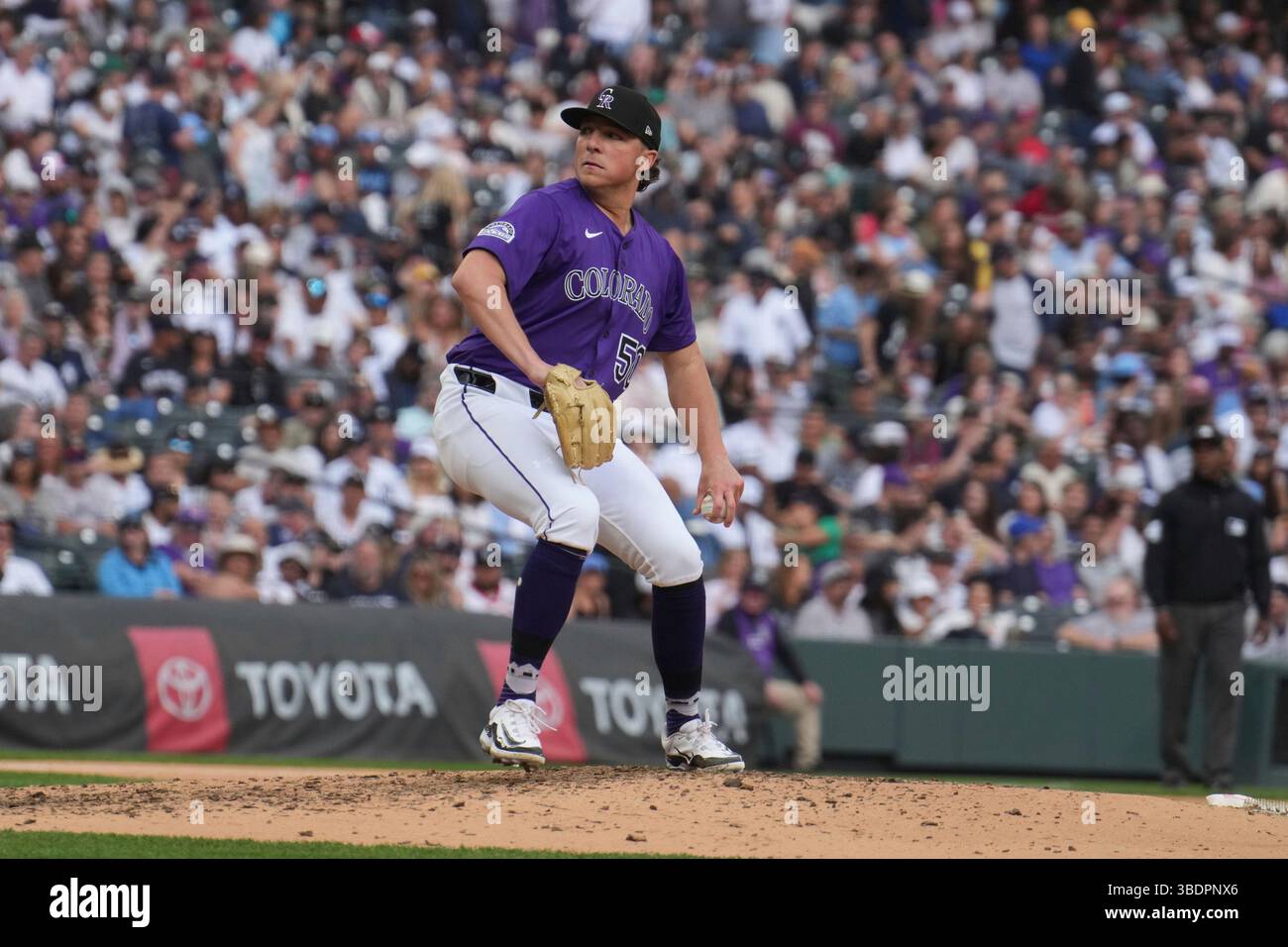 May 234 2025: Colorado pitcher Ryan Rolison (50} throws a pitch during ...