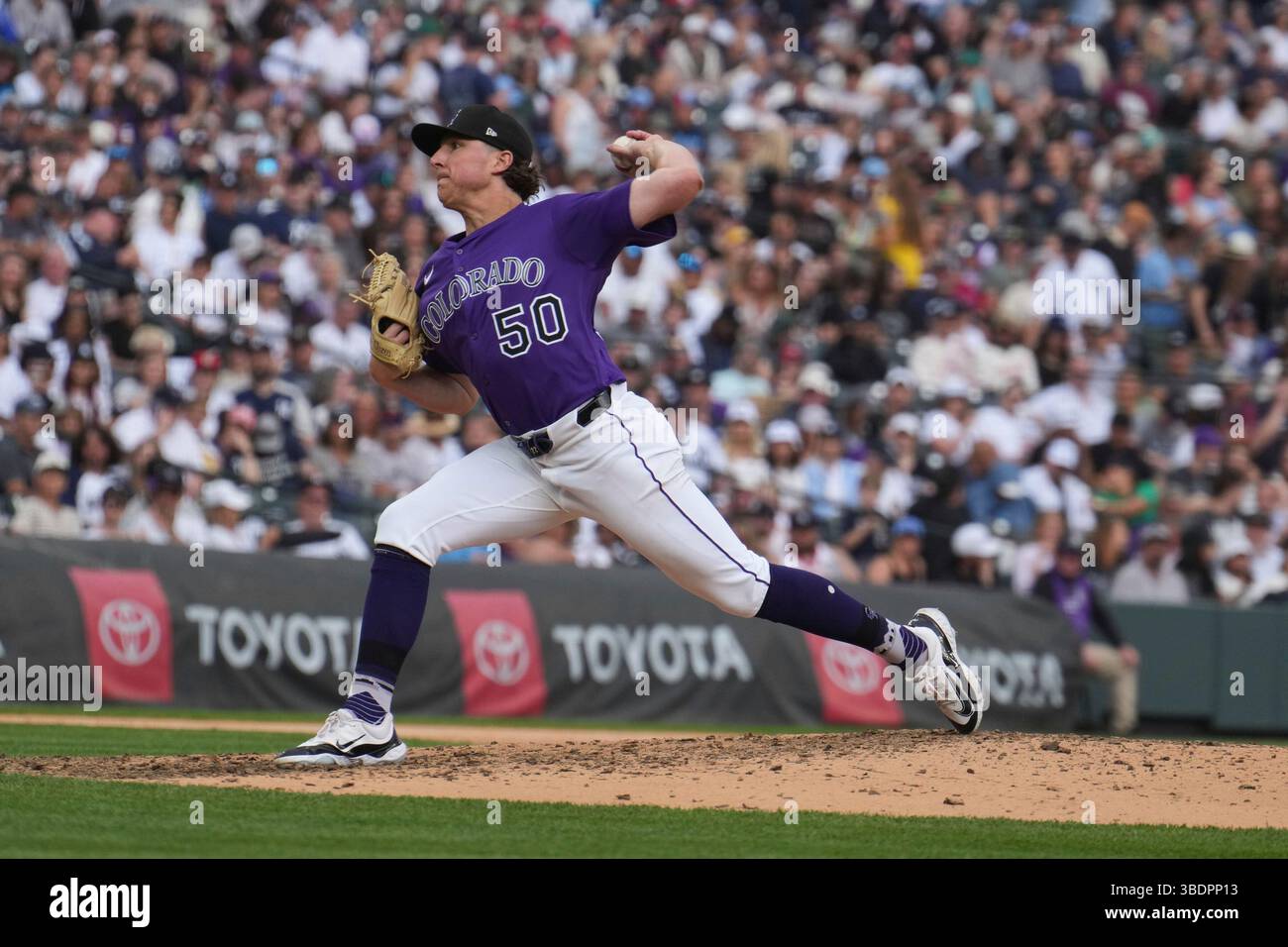 May 234 2025: Colorado pitcher Ryan Rolison (50} throws a pitch during ...
