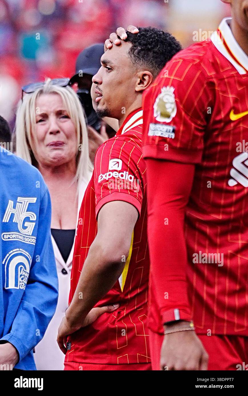 Liverpool's Trent Alexander-Arnold in tears after the Premier League match at Anfield, Liverpool ...