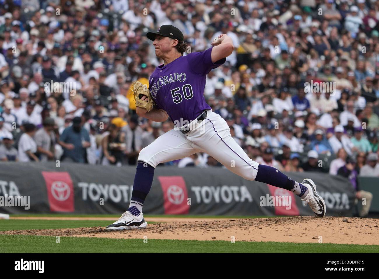 May 234 2025: Colorado pitcher Ryan Rolison (50} throws a pitch during ...