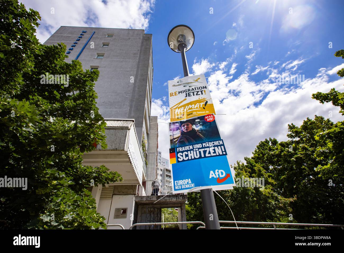 Wahlplakat der AfD und Plakat mit Aufforderung zur Remigration in ...