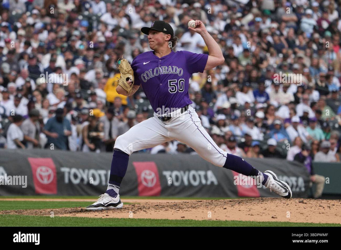 May 234 2025: Colorado pitcher Ryan Rolison (50} throws a pitch during ...