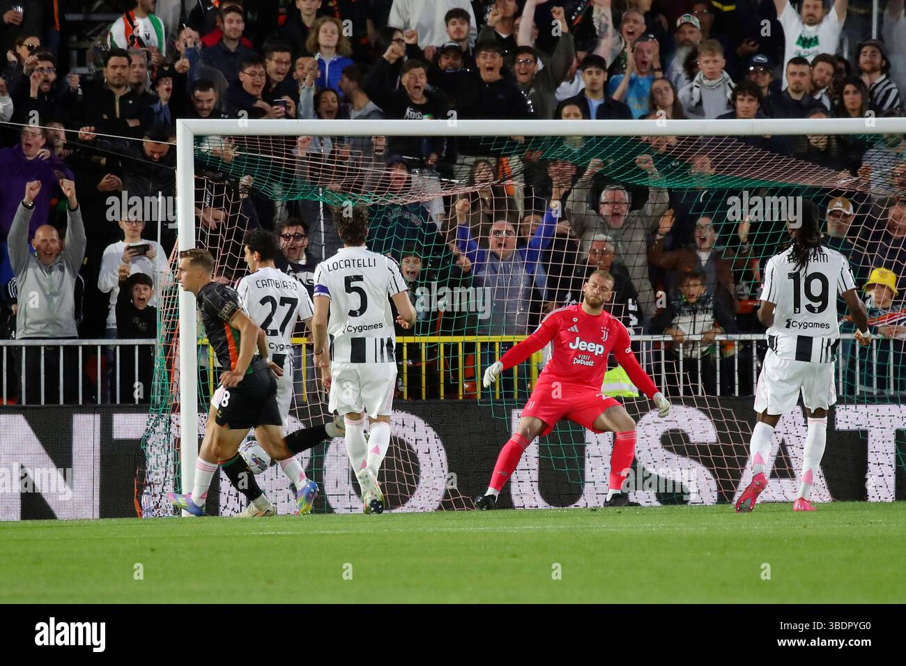 Venezia's Daniel Fila celebrates after scoring their side's first goal ...