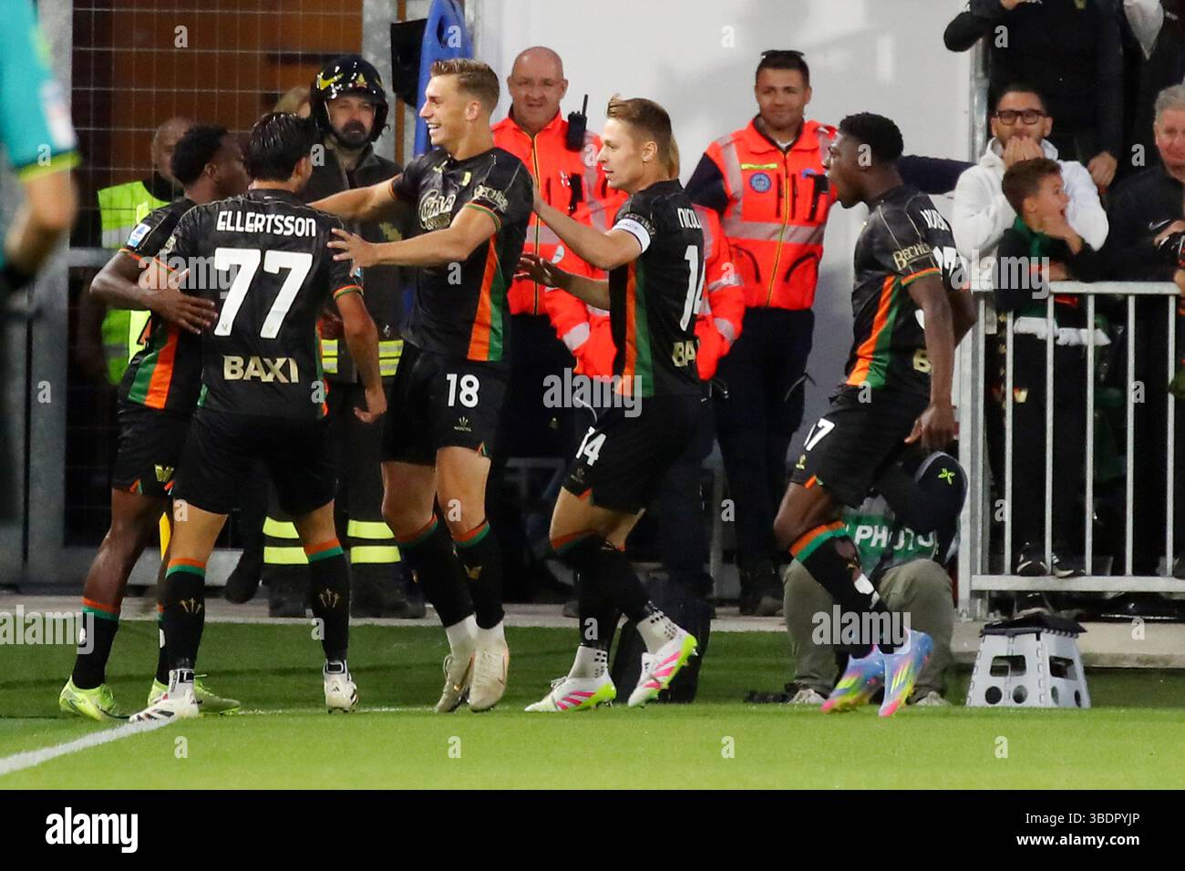 Venezia players celebrate after scoring their side's first goal of the ...