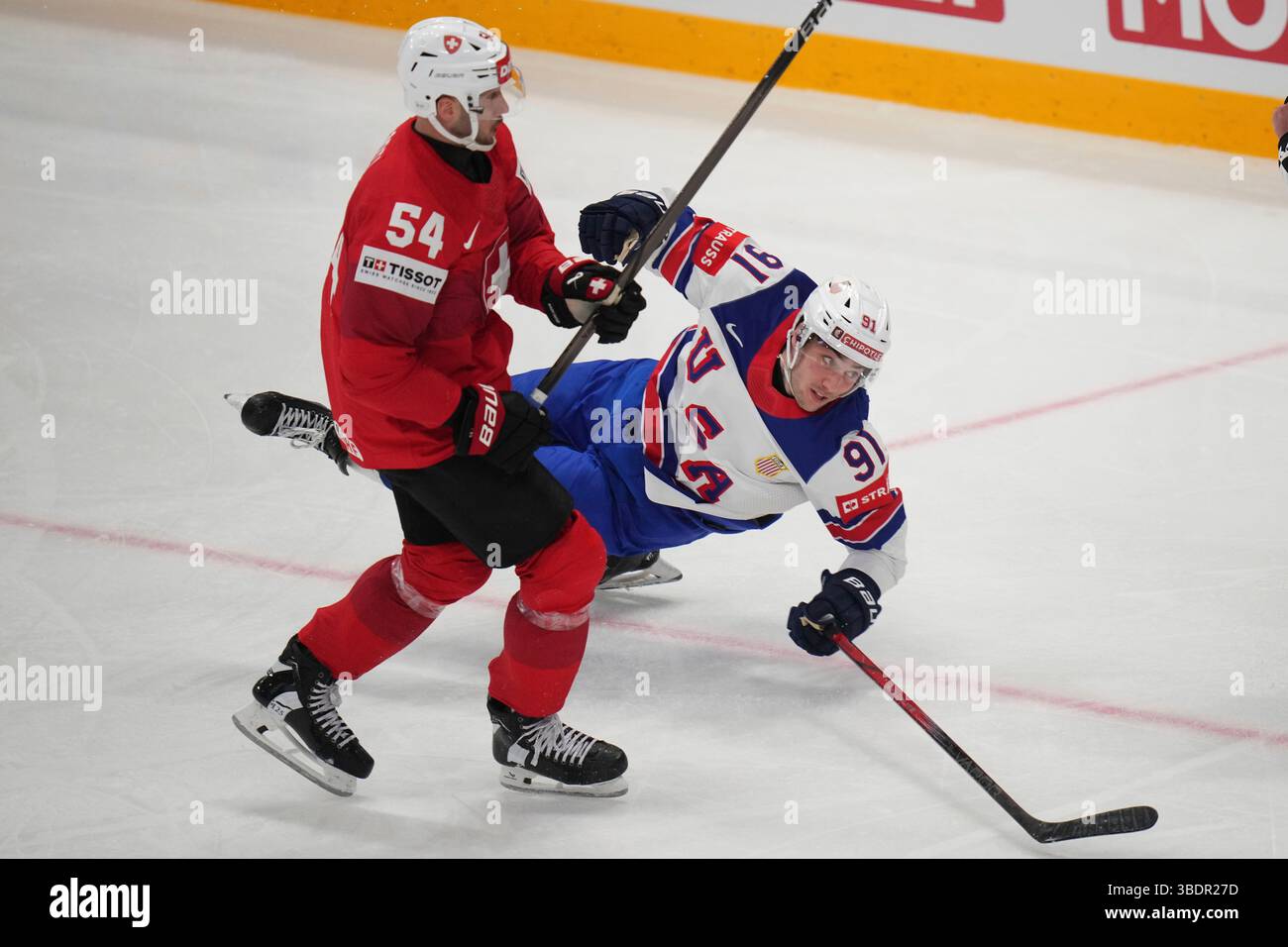 United States' Frank Nazar falls by Switzerland's Christian Marti ...