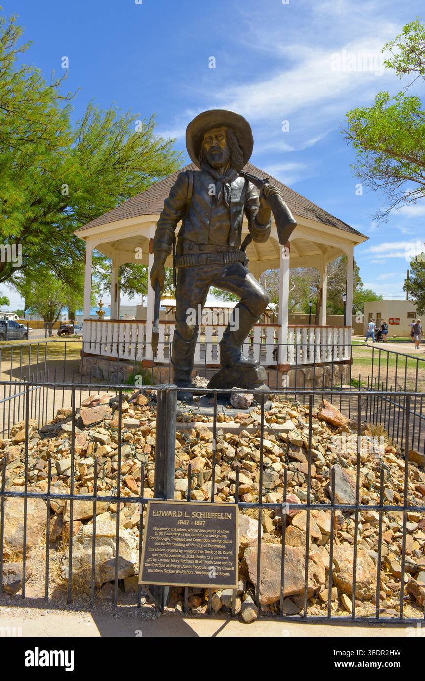 Statue of Edward L Schieffelin, the founder of Tombstone who discovered ...