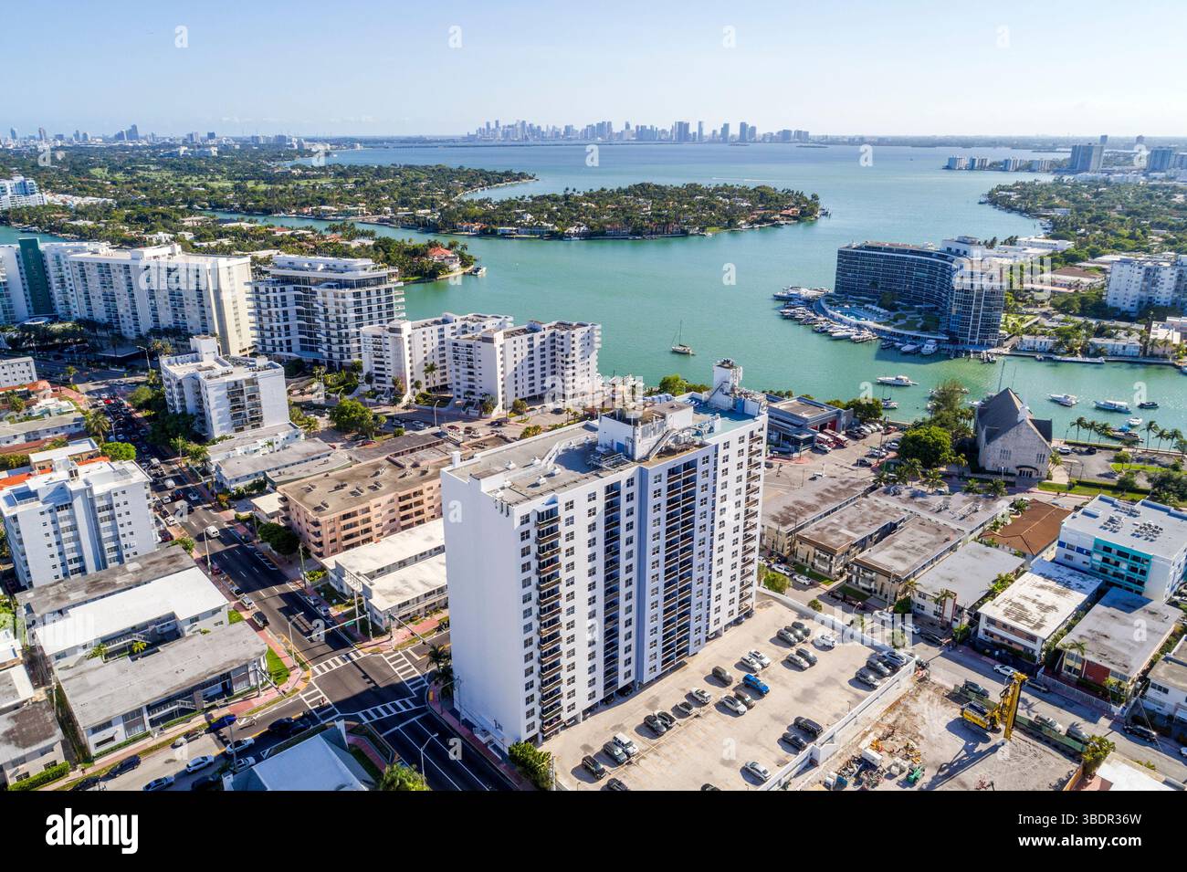 Miami Beach Florida,North Beach,Biscayne Bay,distant downtown city skyline,Normandy Isles,6800 ...