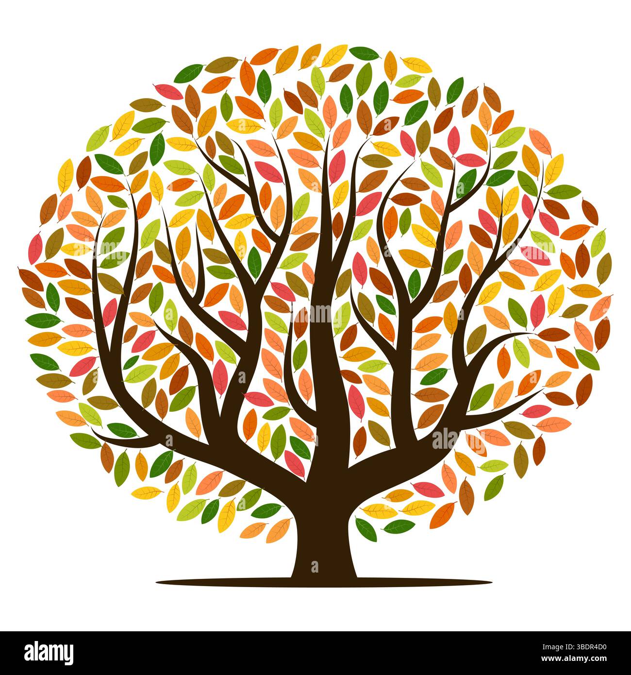 Autumn tree with yellow, orange, brown and green leaves. Vector illustration Stock Vector Image ...