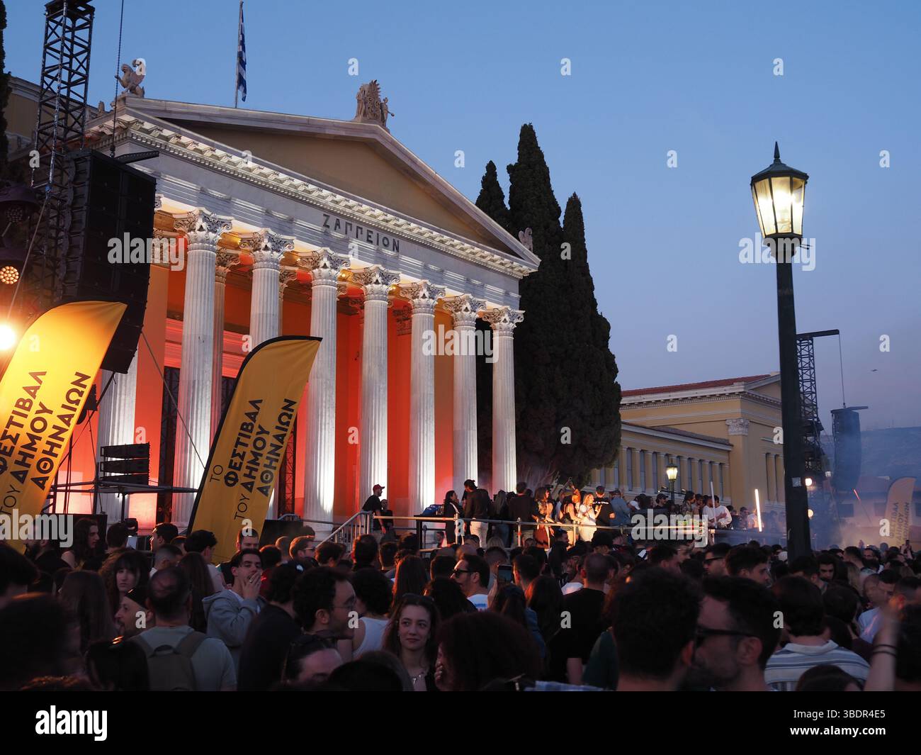 Athens, Greece - May 3, 2025: Night event with large crowd in front of ...