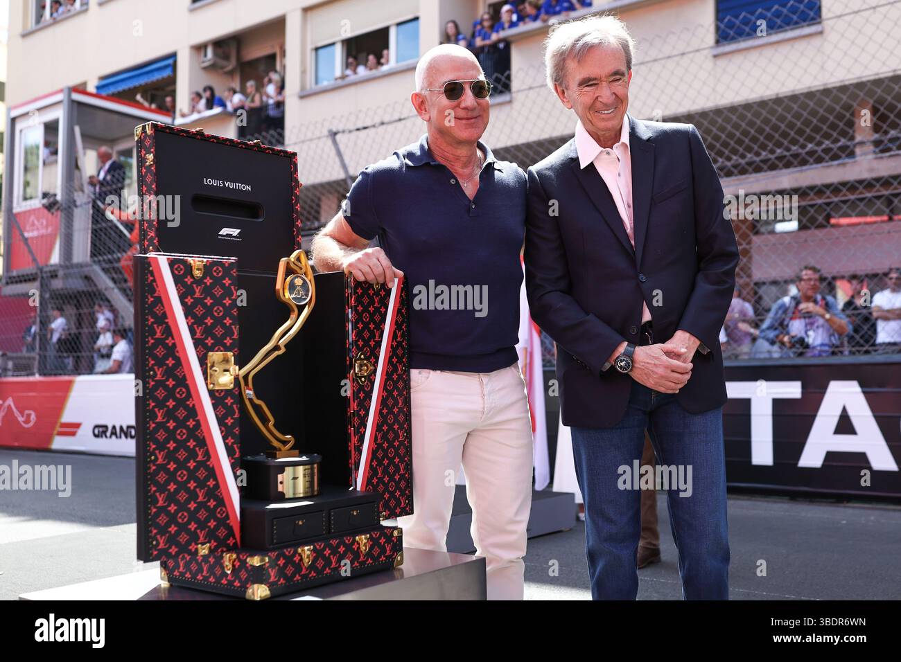 MONTE-CARLO, MONACO - MAY 25: Jeff Bezos poses with Bernard Arnault ...