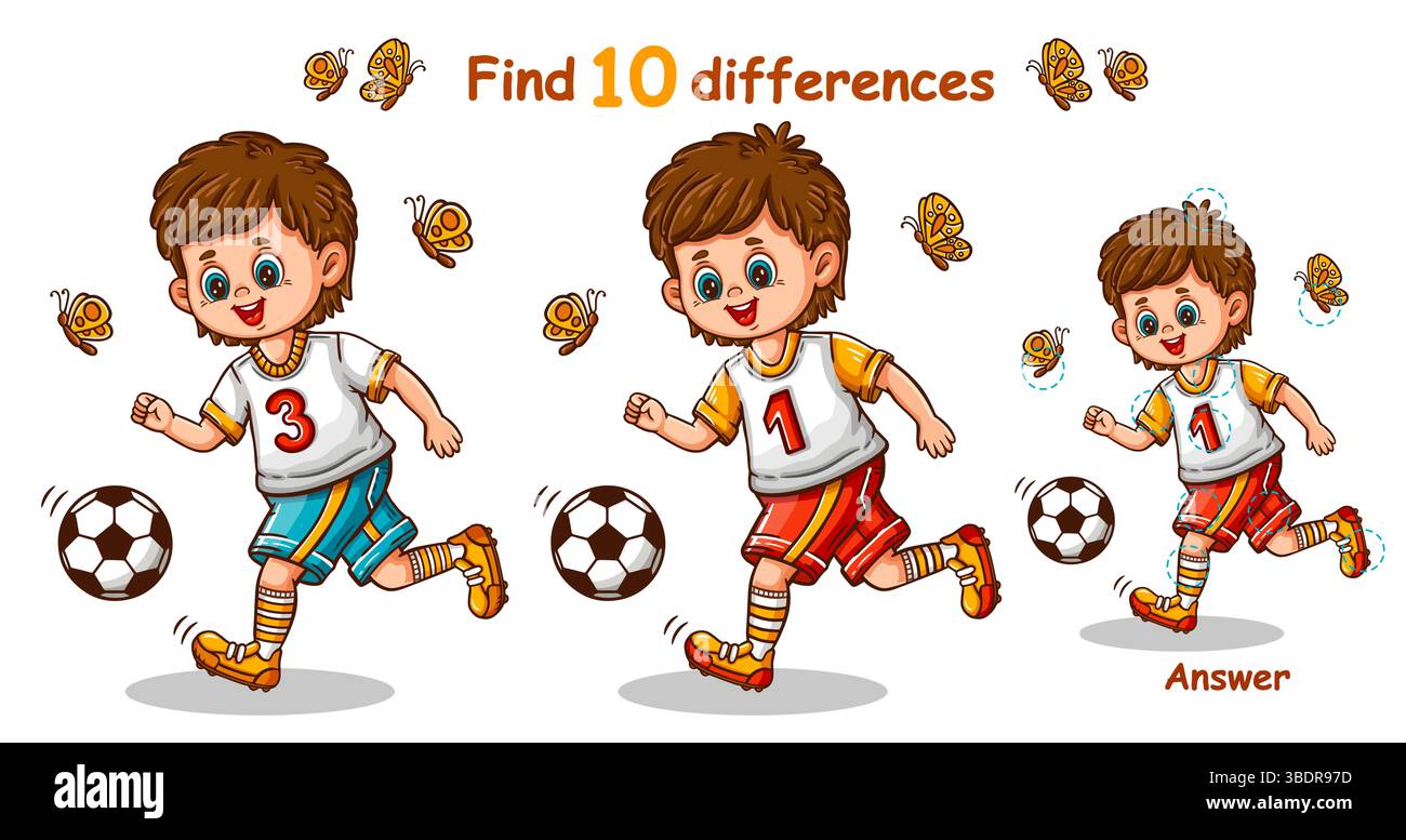 Cute football soccer sport player boy, find 10 difference child ...