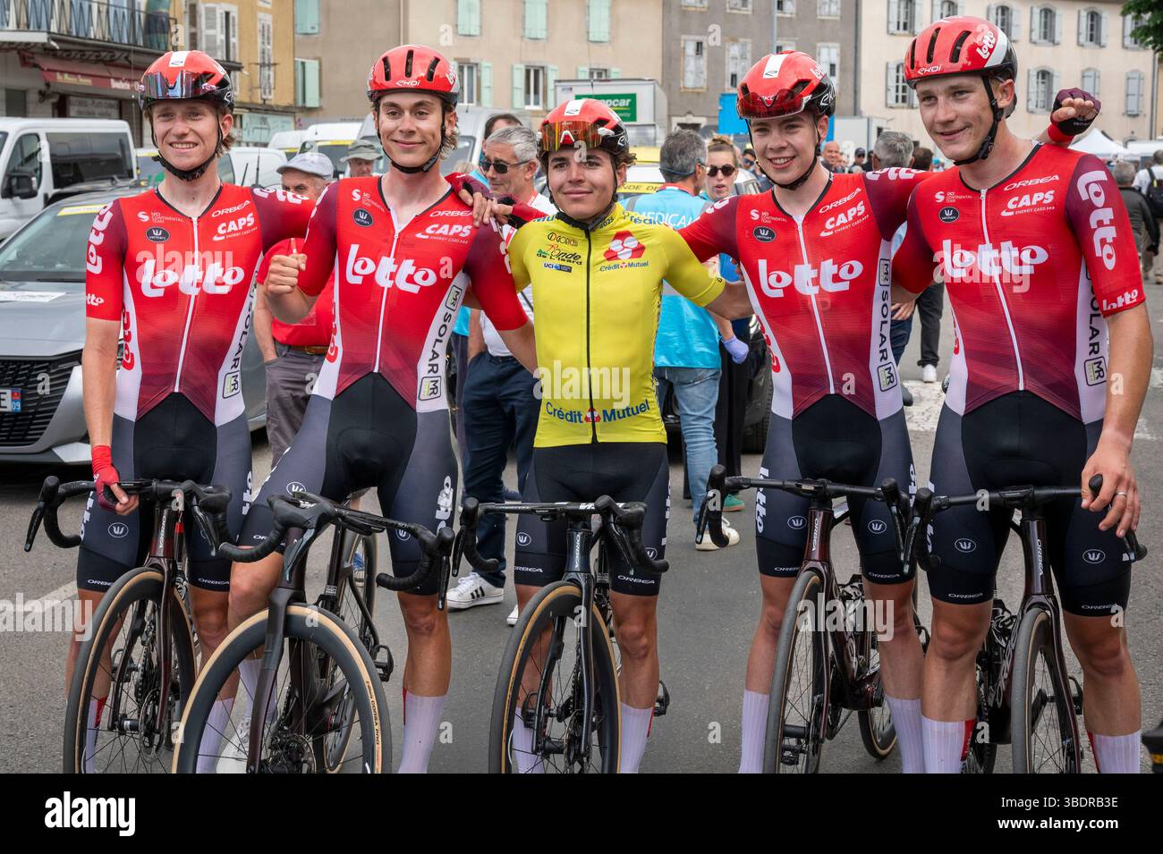 Saint Girons, France. 25th May, 2025. Lotto Development Team during the ...