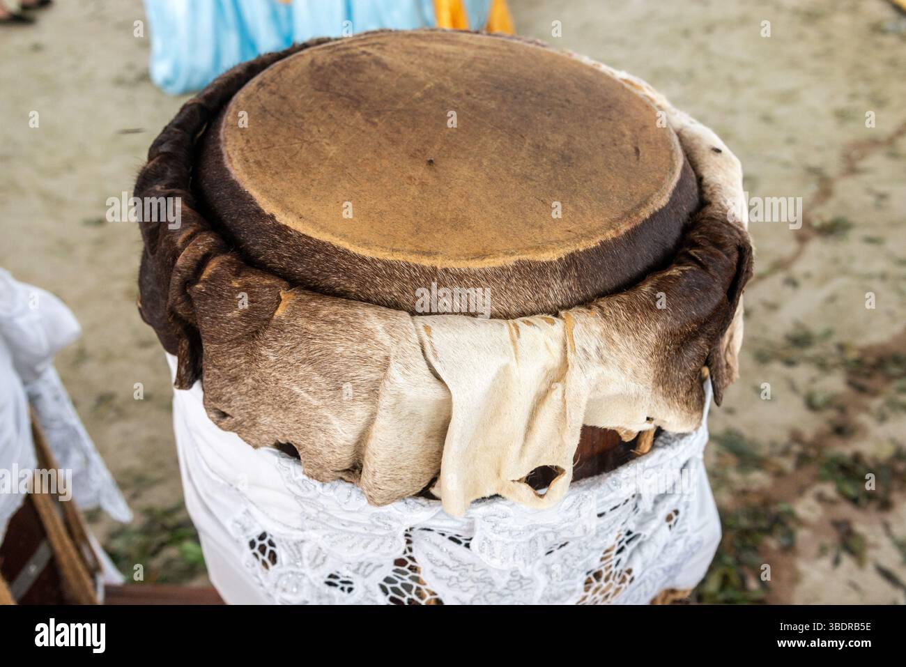 African percussion drum of the Candomblé religion made of wood and ...