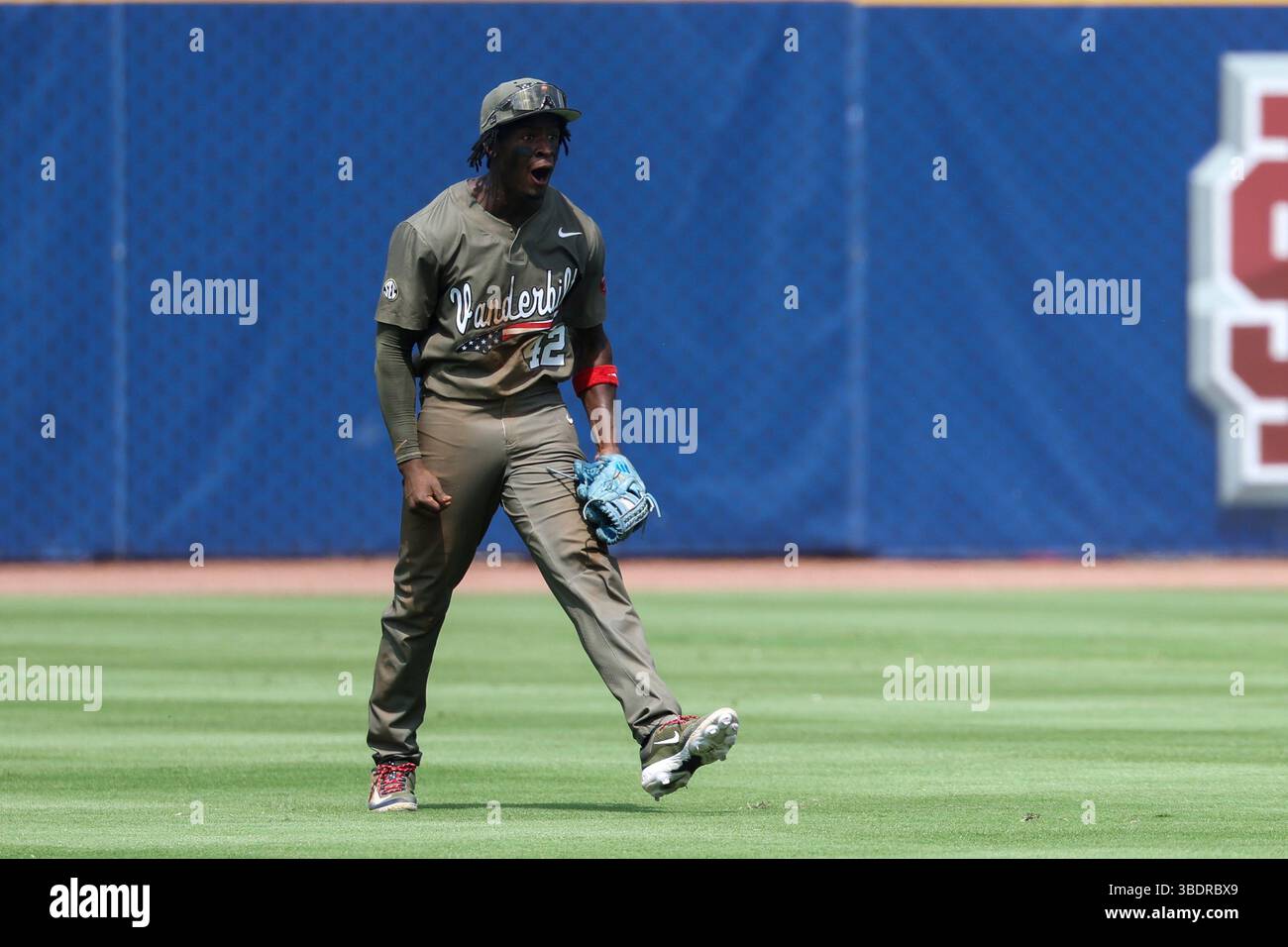 HOOVER, AL - MAY 25: Vanderbilt utility RJ Austin (42) catches the ball ...