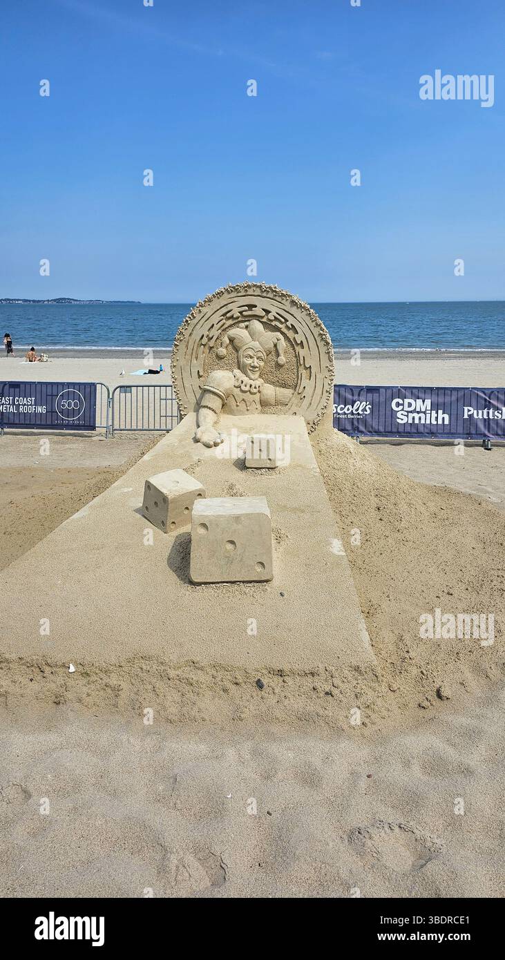 Boston, MA USA - 08.05.2024: Jester Sand Sculpture with Dice on Beach ...
