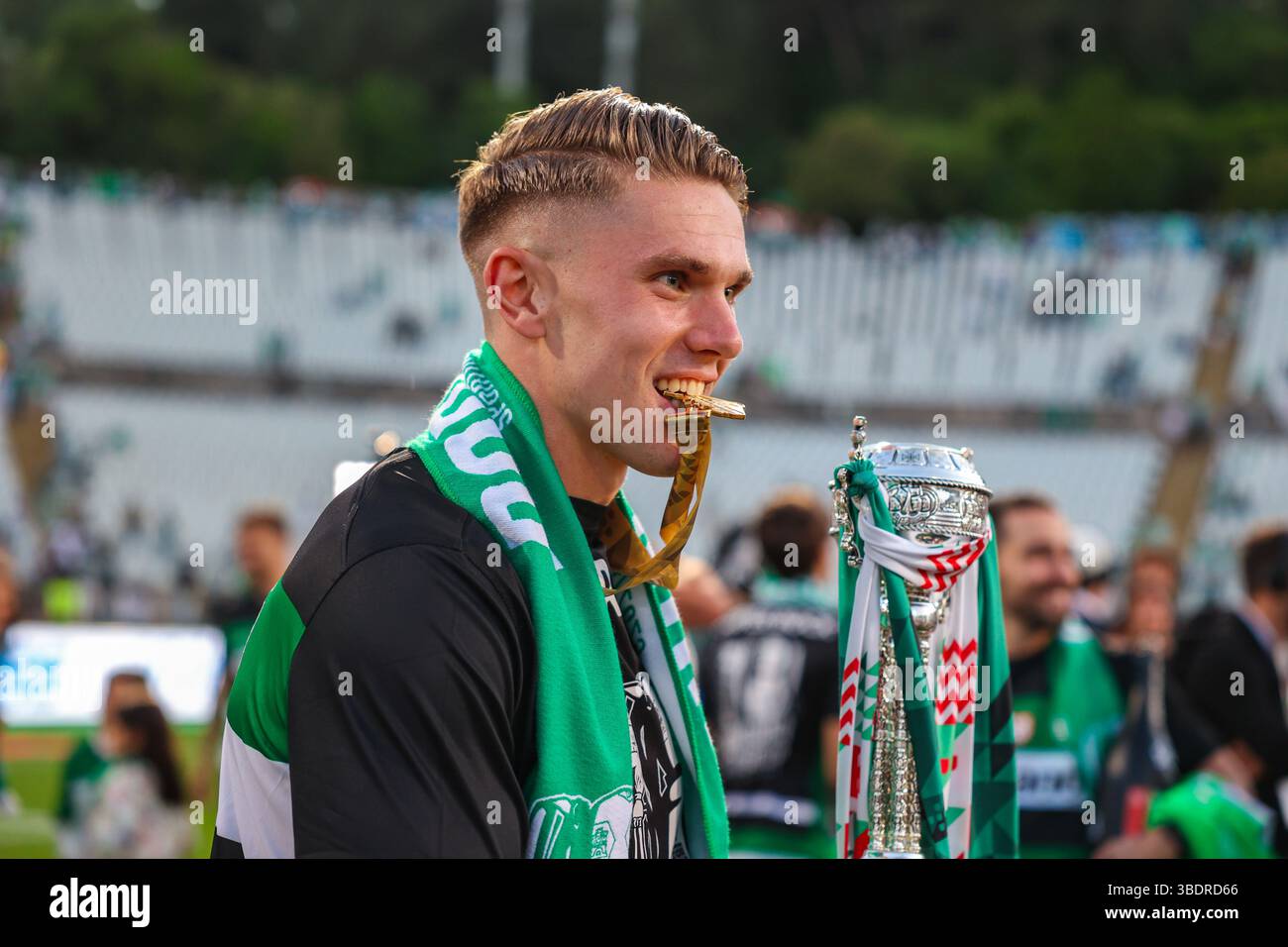 Viktor Gyokeres forward of Sporting CP celebrates with the trophy at ...