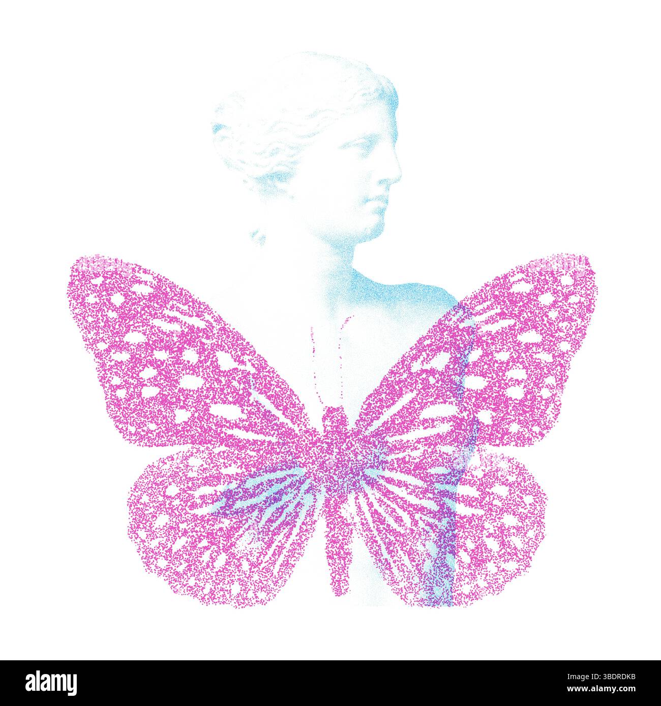 Risograph Print with Photocopy Effect Featuring a Butterfly and Venus ...