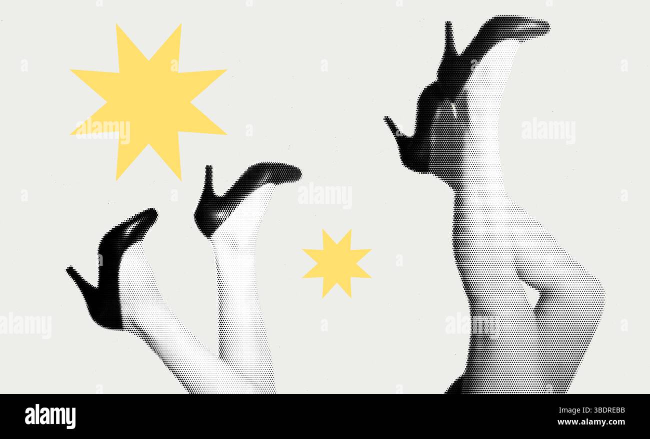 Halftone Retro Collage of Women's Legs in High Heels with Yellow Stars ...
