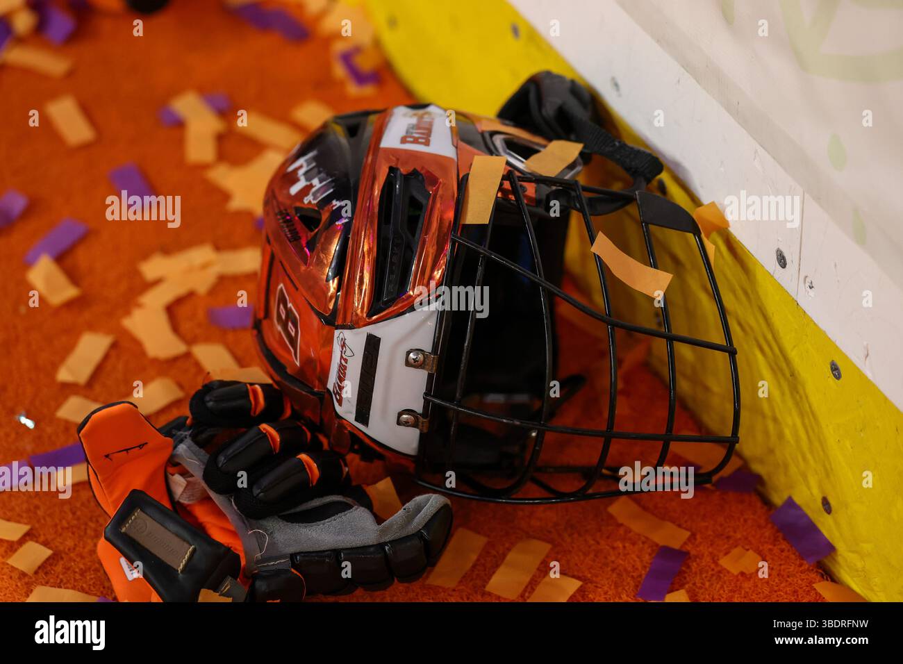 Buffalo, New York, USA. 24th May, 2025. A Buffalo Bandits helmet sits ...