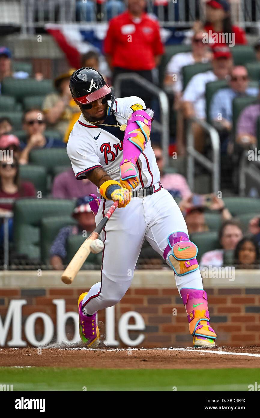 ATLANTA, GA - MAY 25: Atlanta Braves outfielder Ronald Acuña Jr. (13) during the first inning of ...