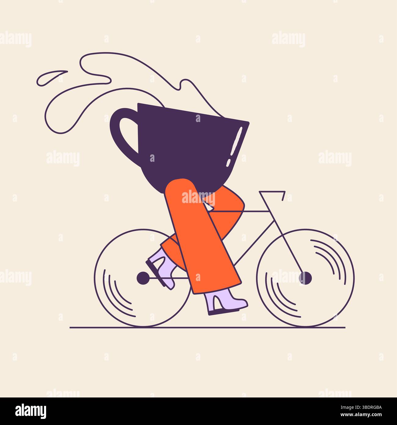 Funny hand drawn cartoon of coffee cup character riding bicycle Stock ...