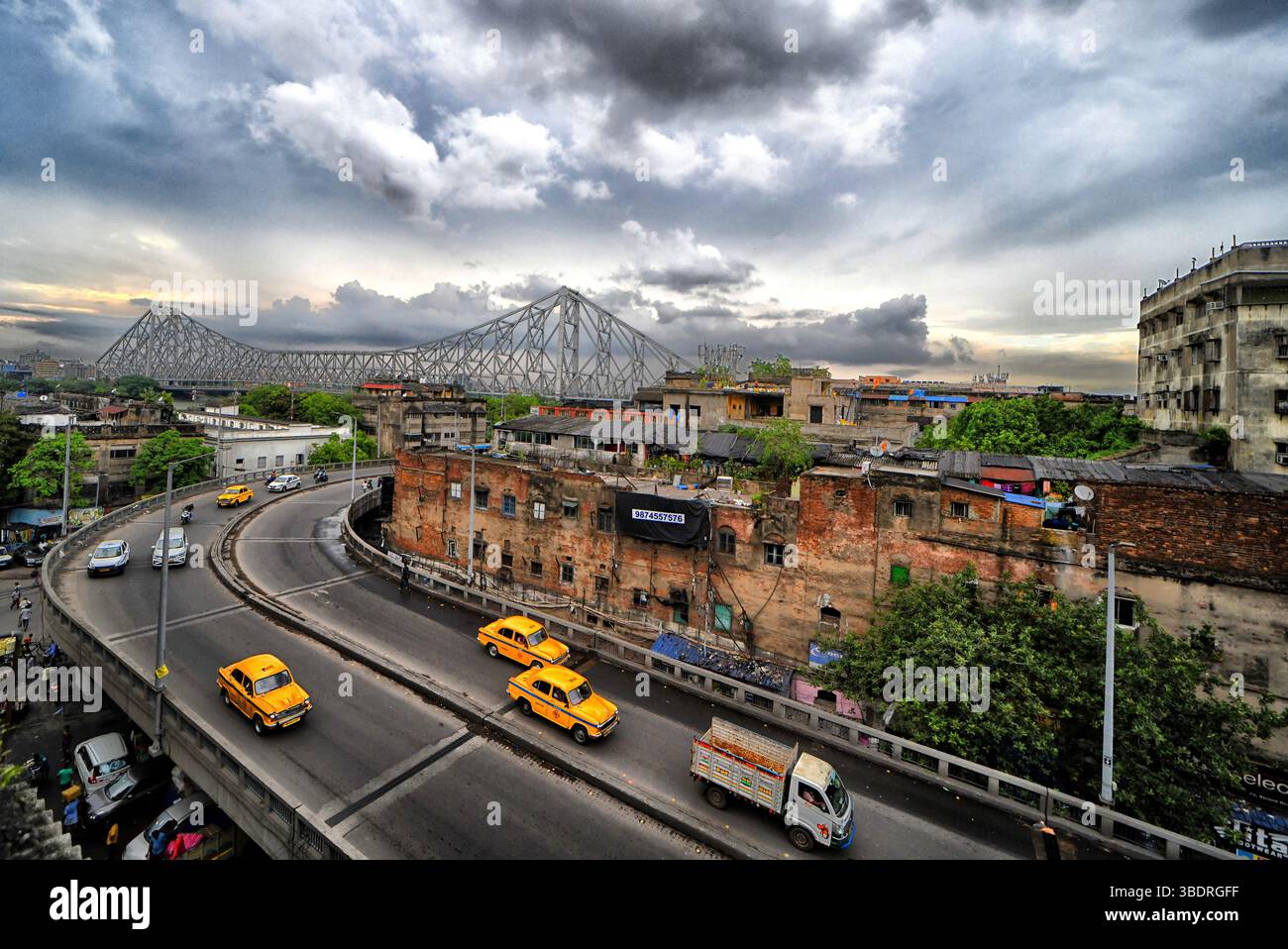 A top view on the connecting Road towards the iconic Howrah Bridge seen ...