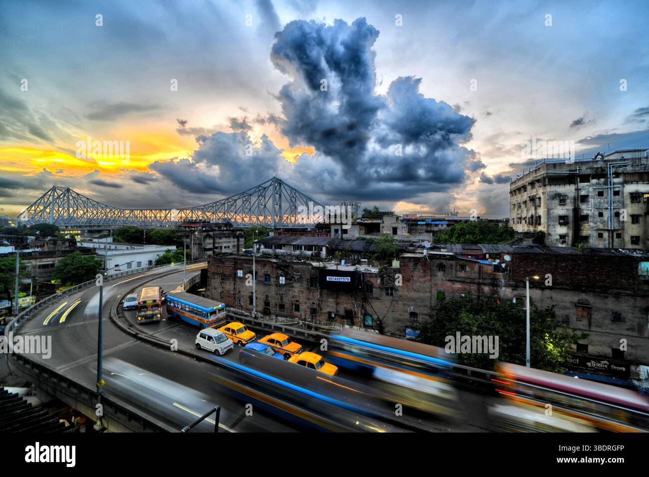 A top view on the connecting Road towards the iconic Howrah Bridge seen ...