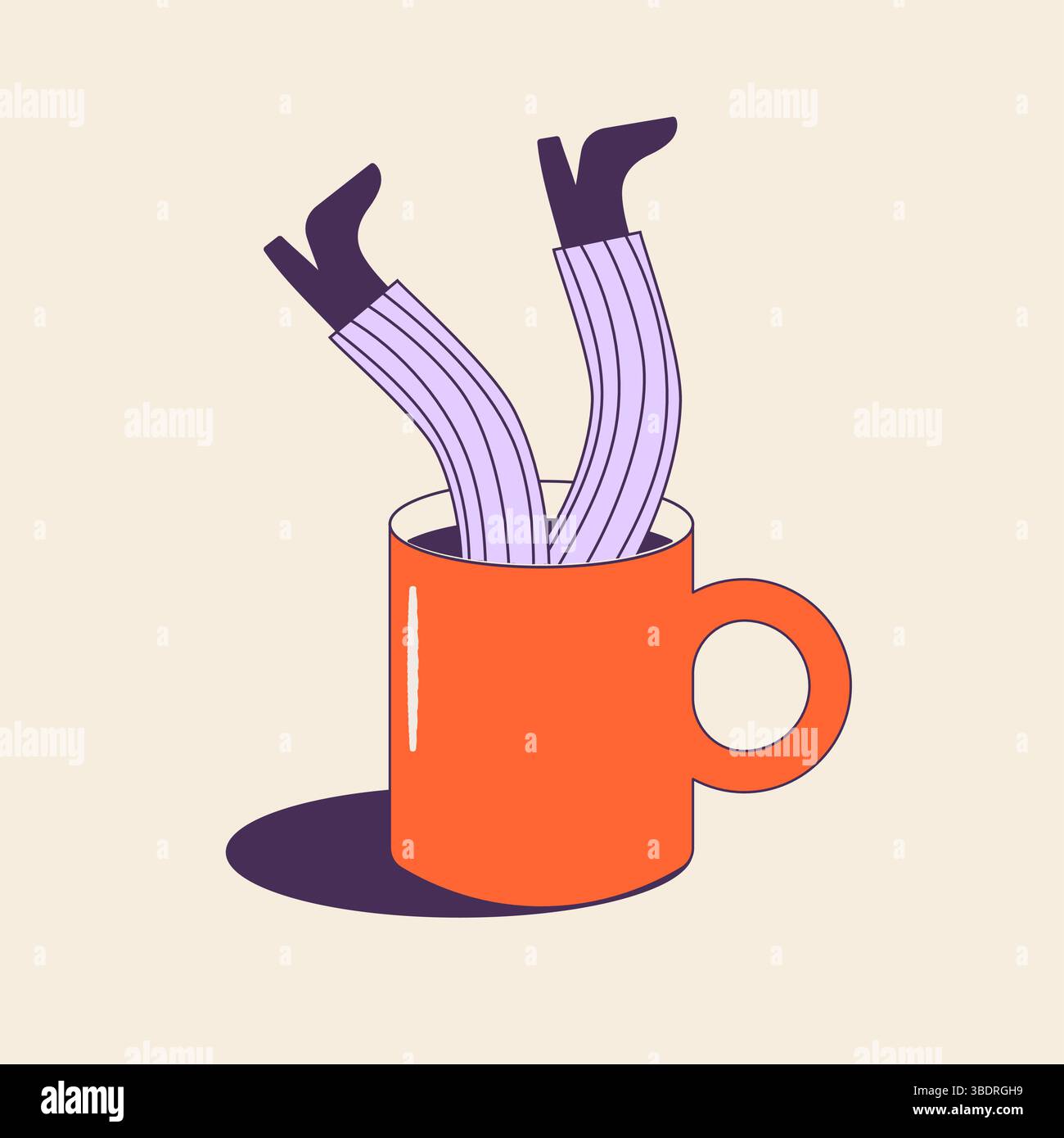 Playful hand drawn cartoon of person diving into coffee cup Stock ...