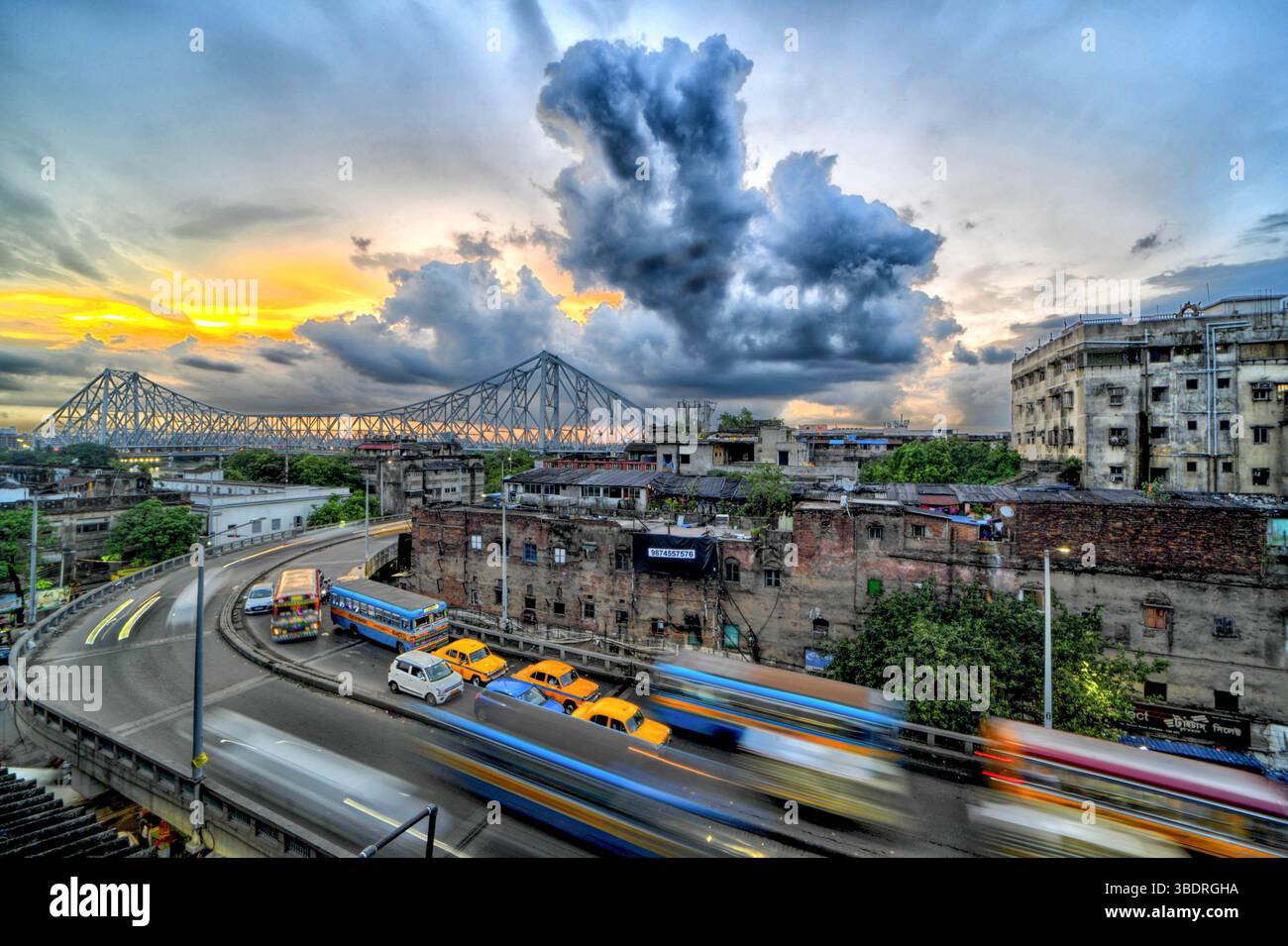 A top view on the connecting Road towards the iconic Howrah Bridge seen ...