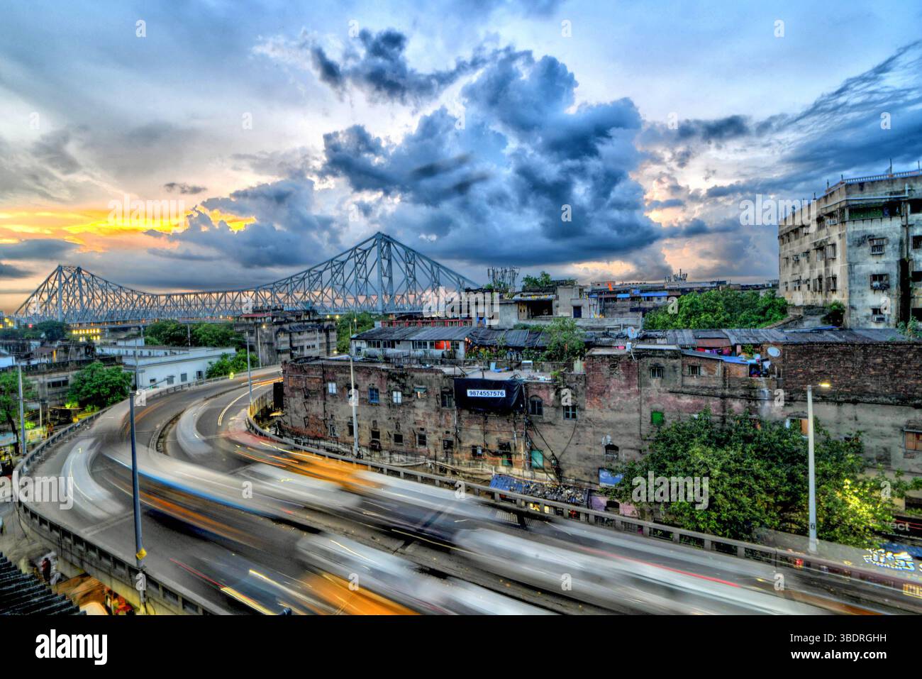 A top view on the connecting Road towards the iconic Howrah Bridge seen ...