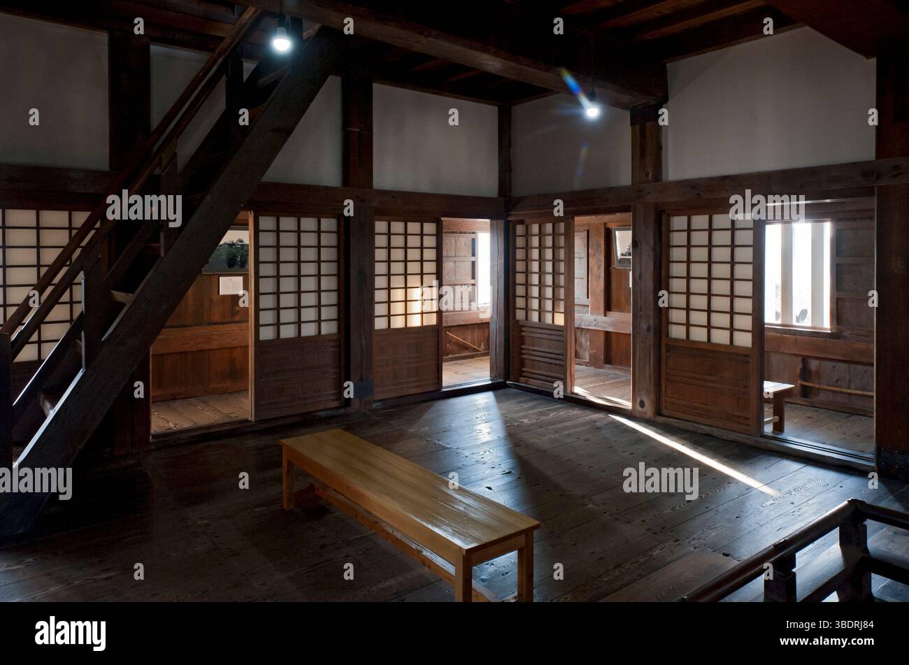 Interior view of the "tenshu" (castle keep or tower) of Uwajima Castle ...