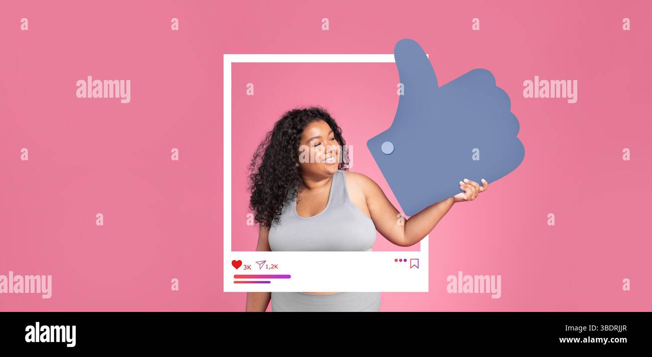 Social media influencer shares positive vibes with thumbs up in bright ...