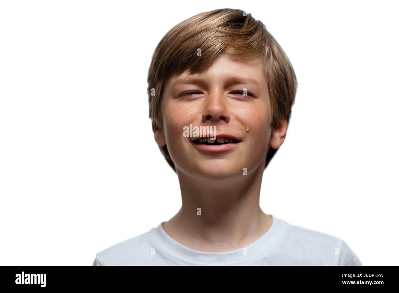 Portrait of crying boy isolated on a white background Stock Photo - Alamy