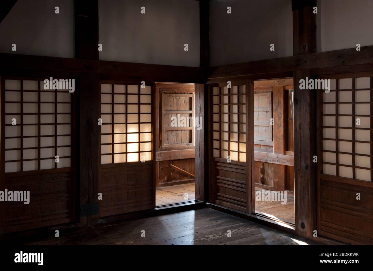 Interior view of the "tenshu" (castle keep or tower) of Uwajima Castle ...