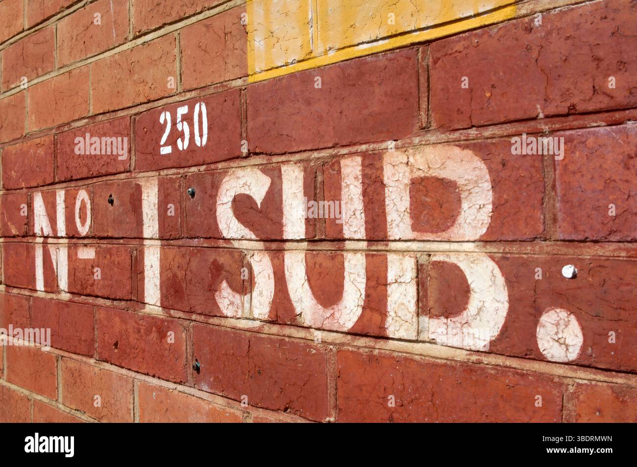 No 1 SUB sign painted on a wall at the Queensland Museum Rail Workshop ...
