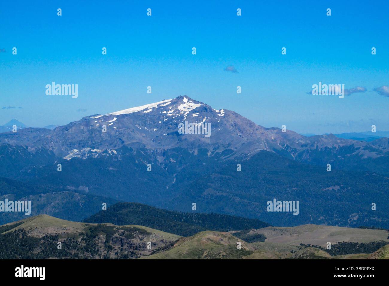 Volcanic landscape. Erupting volcano in South America in the Andes ...