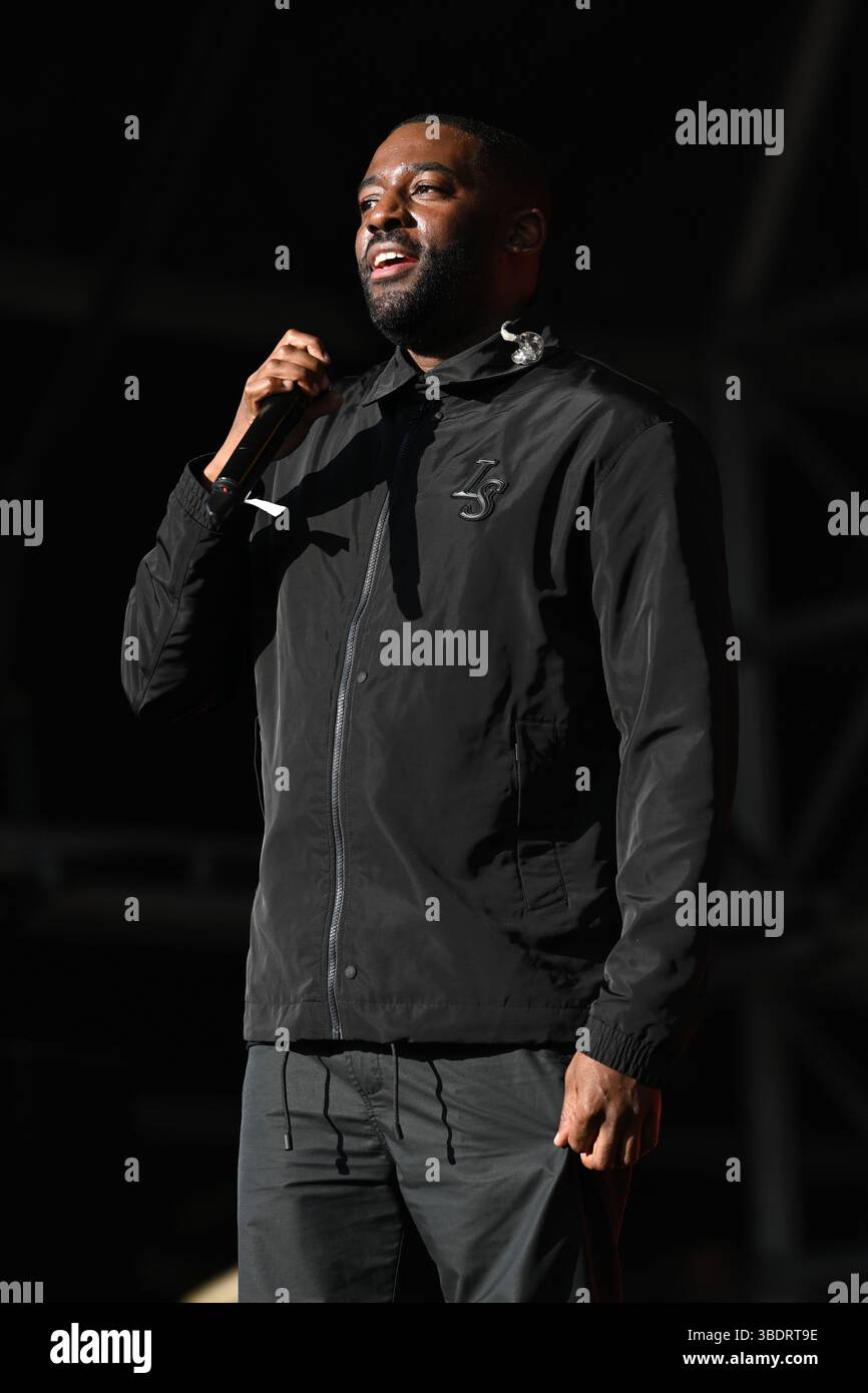 LONDON, UK. 25th May, 2025. Bashy performs at Cross The Tracks 2025 at ...