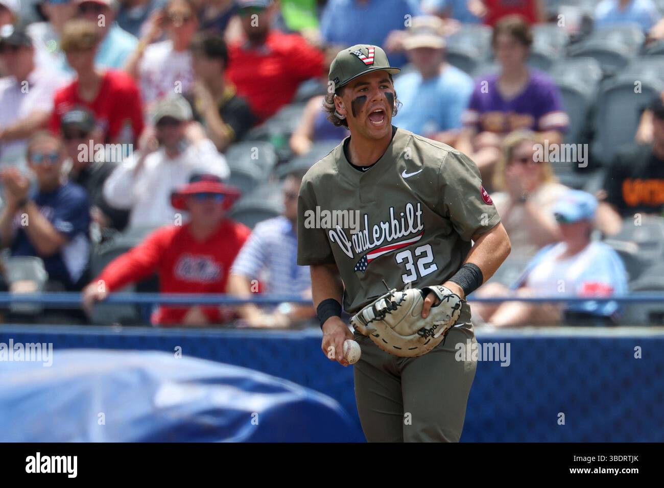 HOOVER, AL - MAY 25: Vanderbilt infielder Riley Nelson (32) screams ...