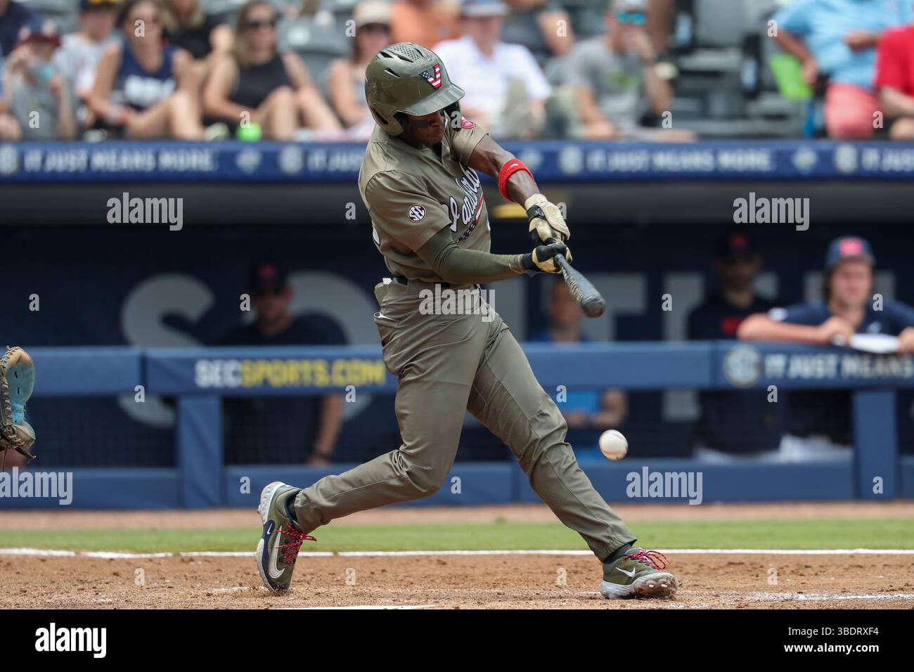 HOOVER, AL - MAY 25: Vanderbilt utility RJ Austin (42) hits a hard ...